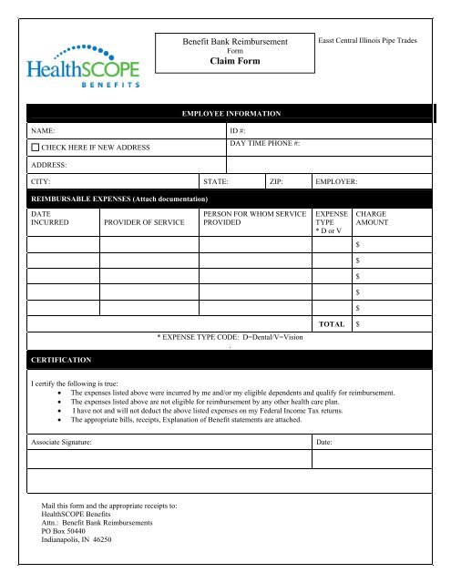 Benefit Bank Claim Form - HealthSCOPE Benefits