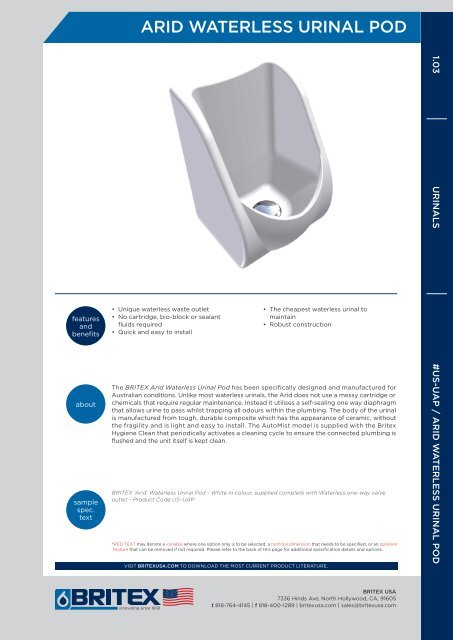 ARID WATERLESS URINAL POD - Britex