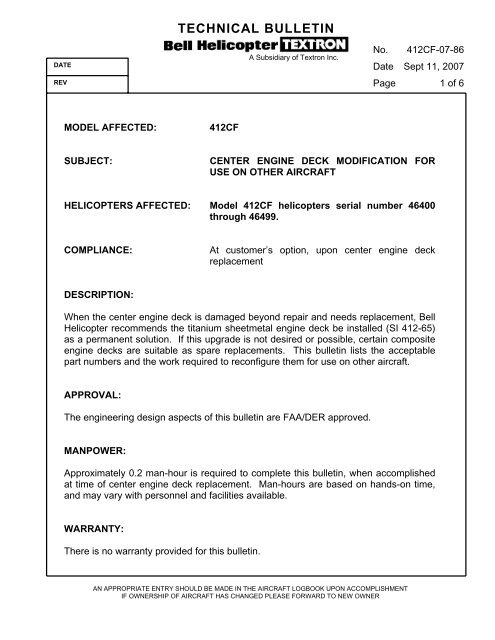 TECHNICAL BULLETIN - BellCustomer.com