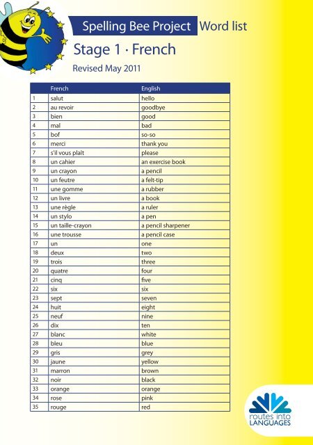 Spelling Bee word lists E - Routes Into Languages