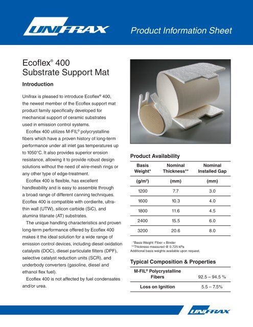 EcoflexÂ® 400 Sustrate Support Mat (PDF) - Unifrax