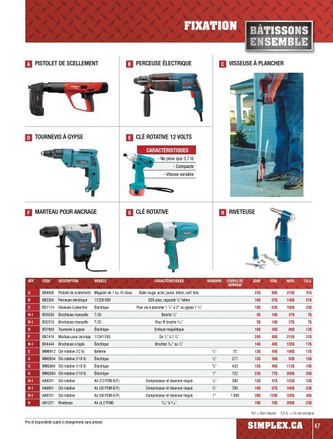 Catalogue - Fixation - Location d'outils Simplex