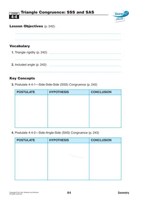 Triangle Congruence: SSS and SAS