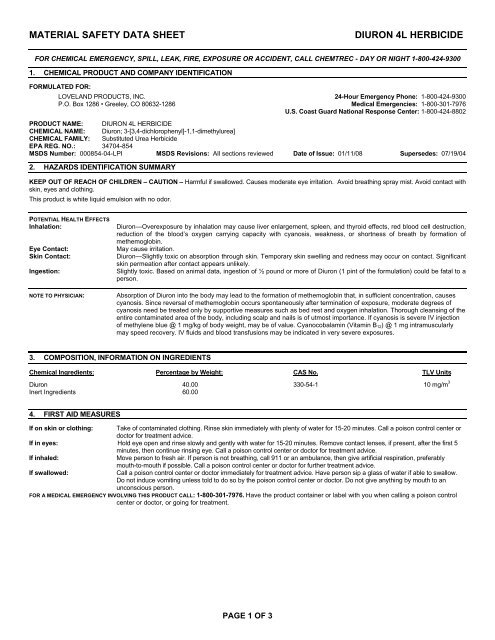 MATERIAL SAFETY DATA SHEET DIURON 4L HERBICIDE
