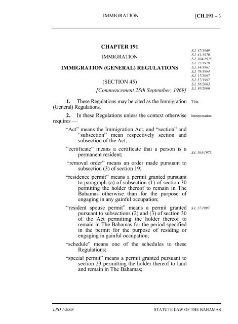 Immigration (General) Regulations - The Bahamas Laws On-Line
