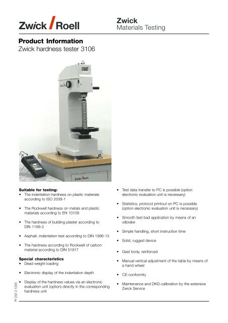 Ball Indentation Zwick 3106 datasheet - Kemet