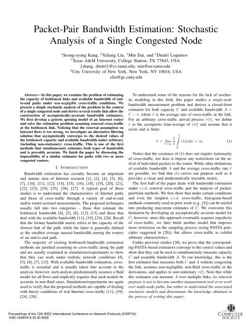 Packet Pair Bandwidth Estimation Stochastic Analysis Of A Icnp 1610