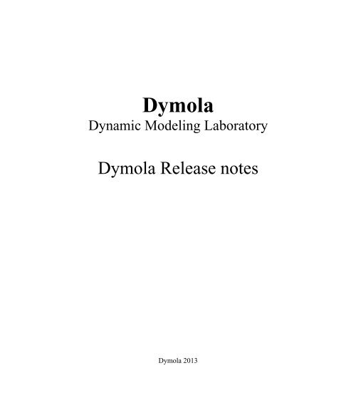Dymola Release notes - Modelon
