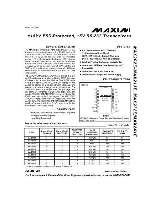 1047 +15kV ESD-Protected, +5V RS-232 Transceivers