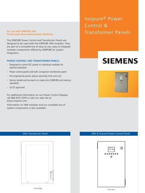 IonpureÃ‚Â® Power Control & Transformer Panels - Siemens