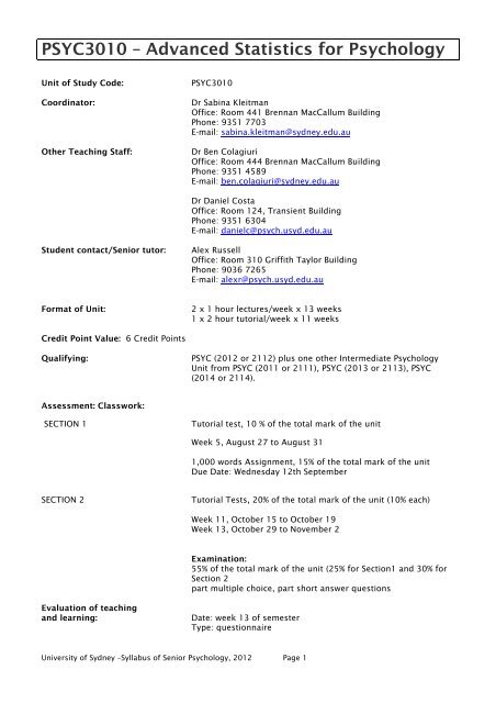 PSYC3010 â Advanced Statistics for Psychology - School of ...