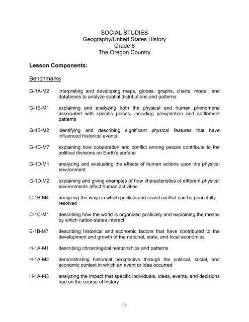 SOCIAL STUDIES Geography/United States History Grade 8 The ...