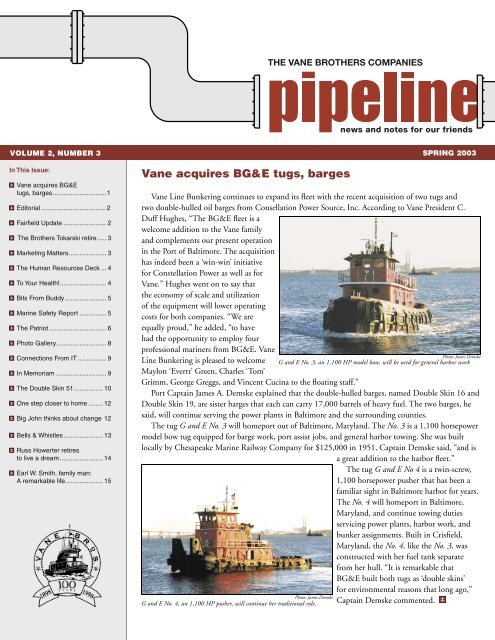 Vane acquires BG&E tugs, barges - Vane Brothers