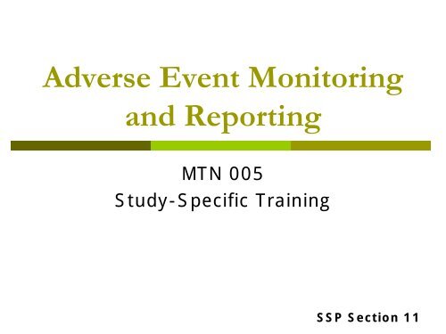 Adverse Event Monitoring and Reporting