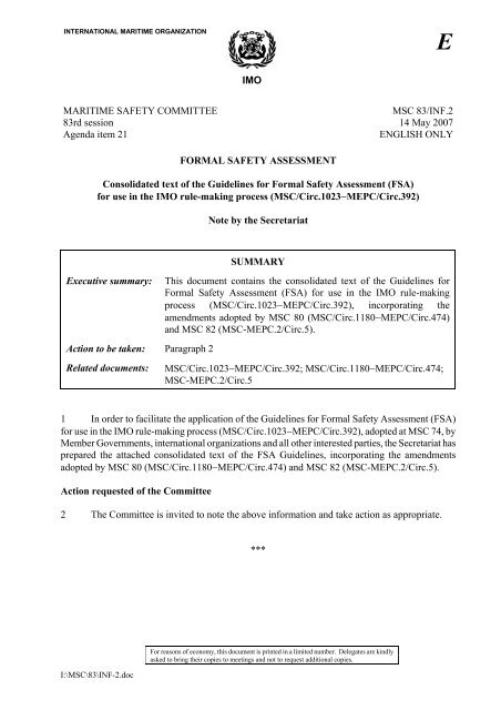 Guidelines for Formal Safety Assessment - SAFEDOR