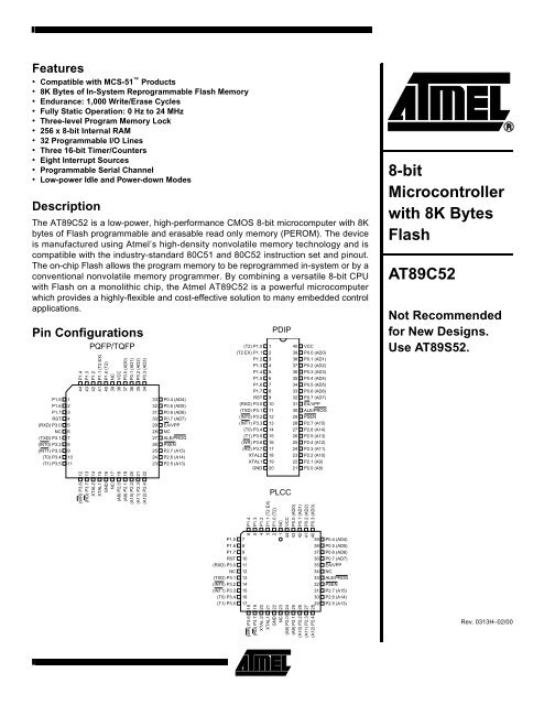8-bit Microcontroller with 8K Bytes Flash AT89C52 - Atmel Corporation