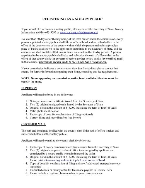 Notary Registration Information - San Bernardino County