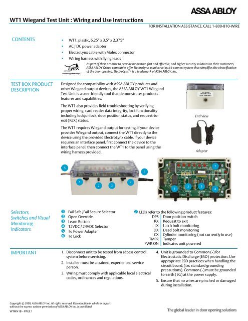WT1 Wiegand Test Unit : Wiring and Use Instructions