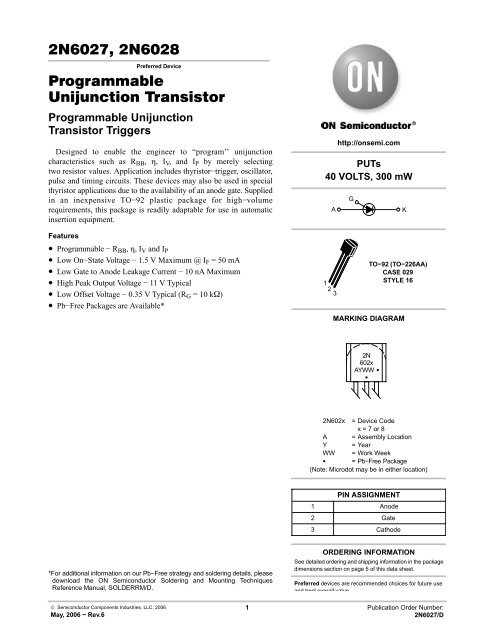 Programmable Unijunction Transistor - ON Semiconductor