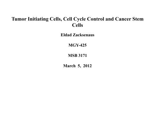 Tumor Initiating Cells, Cell Cycle Control and Cancer Stem Cells
