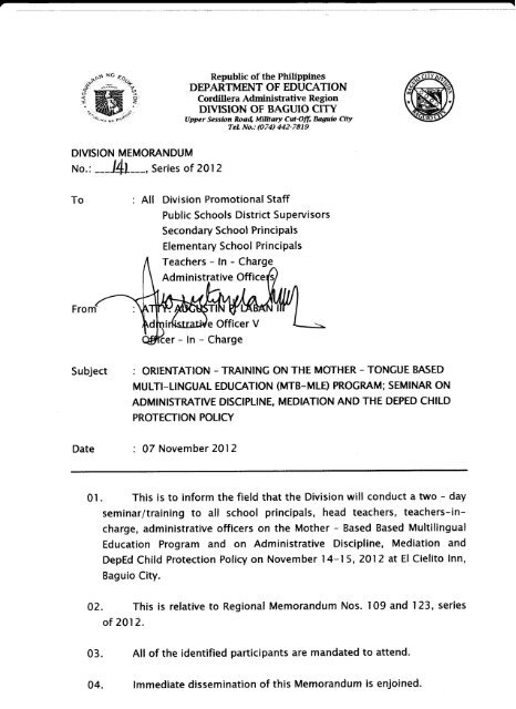 Download Memo - Deped Baguio City Division|Baguio City Download Memo - Deped Baguio City Division|Baguio City