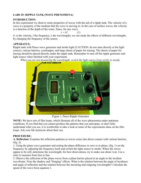 LAB# 25: RIPPLE TANK (WAVE PHENOMENA) INTRODUCTION: In ...
