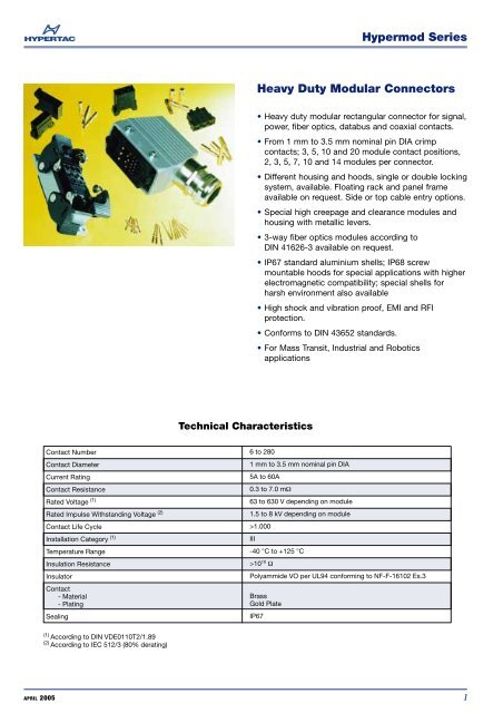 Hypermod Series Heavy Duty Modular Connectors - Hypertac