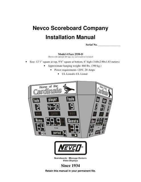 Nevco Scoreboard Company Installation Manual