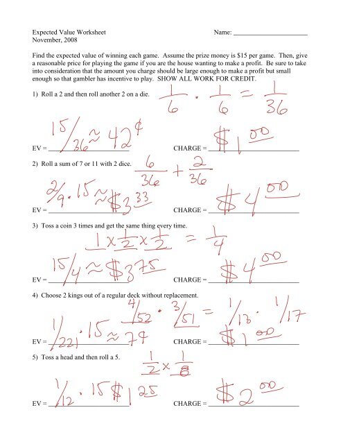 Expected Value Worksheet - mathdotcom.org Expected Value Worksheet - mathdotcom.org