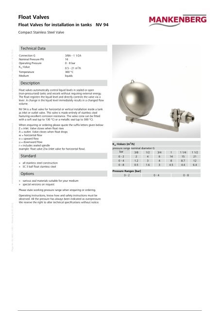 Float Valves - Mankenberg