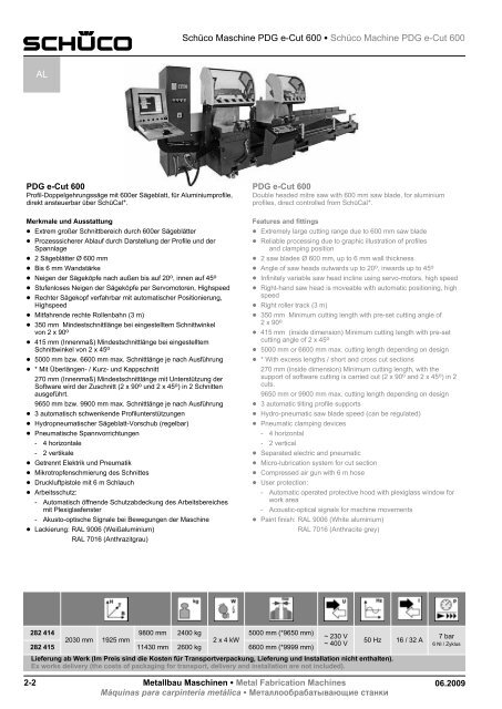 Schüco Maschine PDG e-Cut 600 S Schüco Machine PDG e-Cut ...