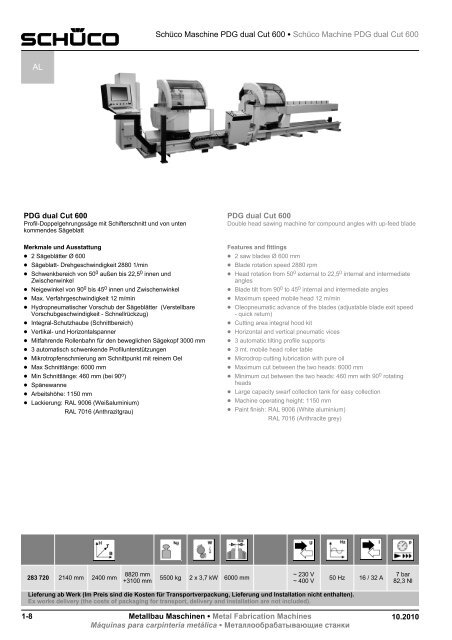 Schüco Maschine PDG dual Cut 600 S Schüco Machine PDG dual ...