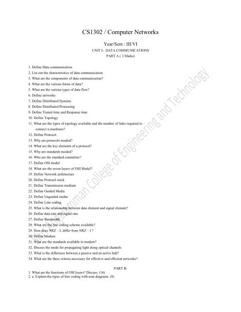 Cs1302 Computer Networks