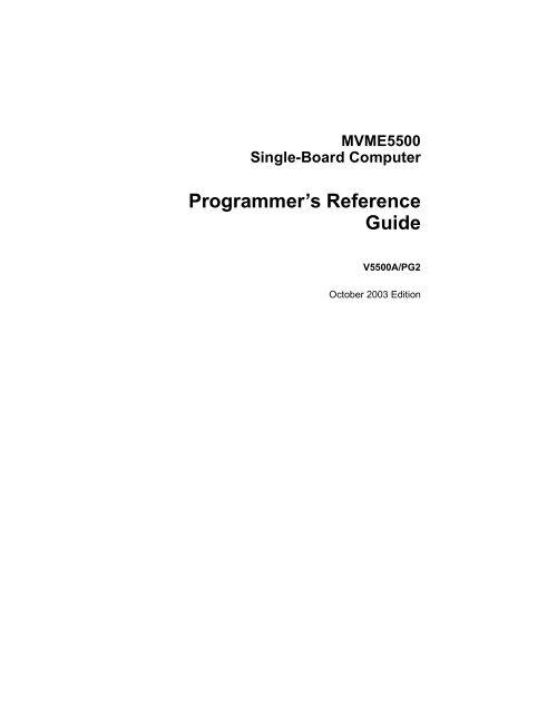 Mvme5500 Single Board Computer Programmers Reference Guide