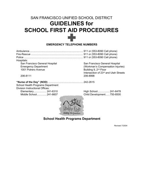 GUIDELINES for SCHOOL FIRST AID PROCEDURES