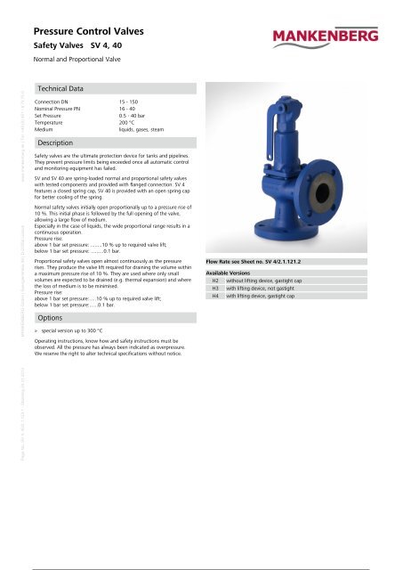 Pressure Control Valves - Mankenberg
