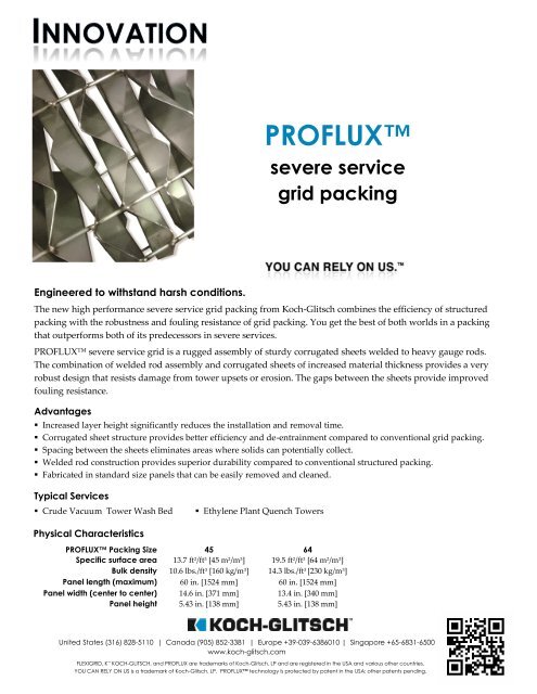 PROFLUXâ ¢ severe service grid packing - Koch-Glitsch
