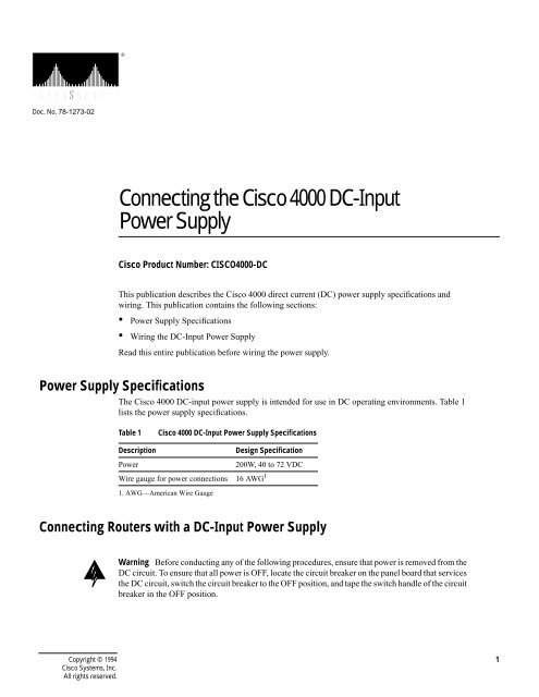 Wiring the DC-Input Power Supply - Optimum Data Inc.
