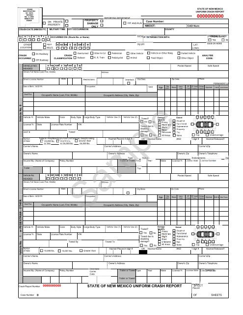 STATE OF NEW MEXICO UNIFORM CRASH REPORT - NHTSA