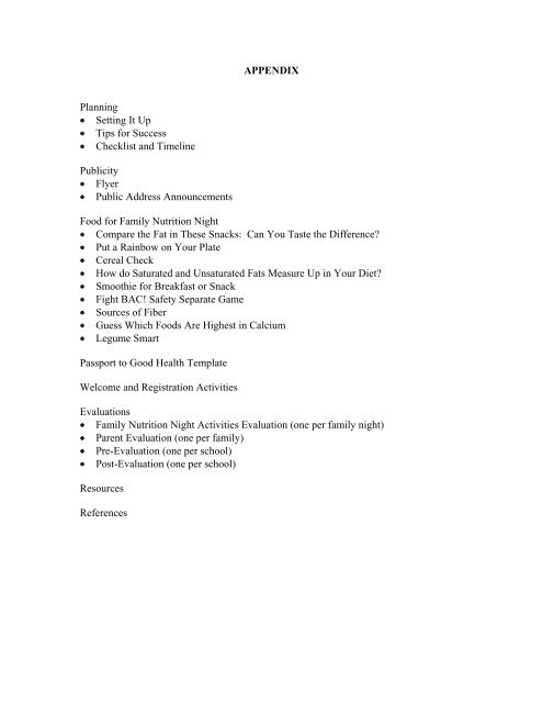 APPENDIX Planning • Setting It Up • Tips for Success • Checklist ...