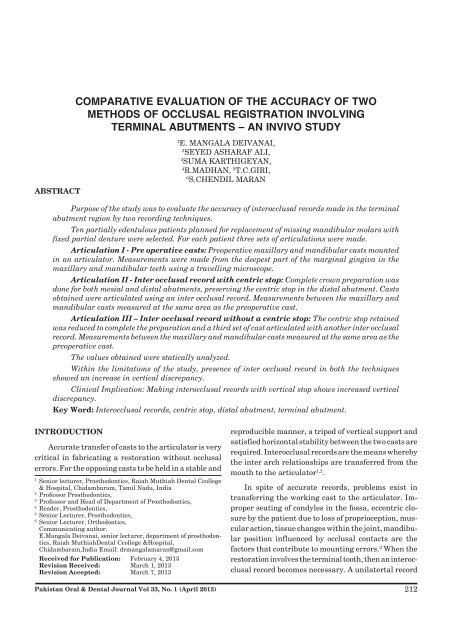 an invivo study - Pakistan Oral and Dental Journal - PODJ