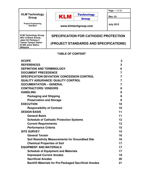 project standards and specifications - KLM Technology Group