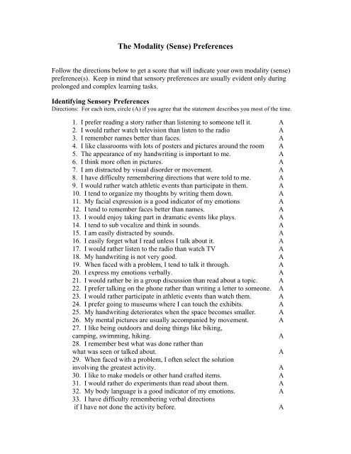 The Modality Preference Instrument The Modality Preference Instrument