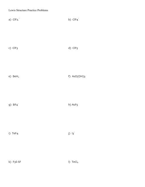 Lewis Structure Practice Problems Lewis Structure Practice Problems