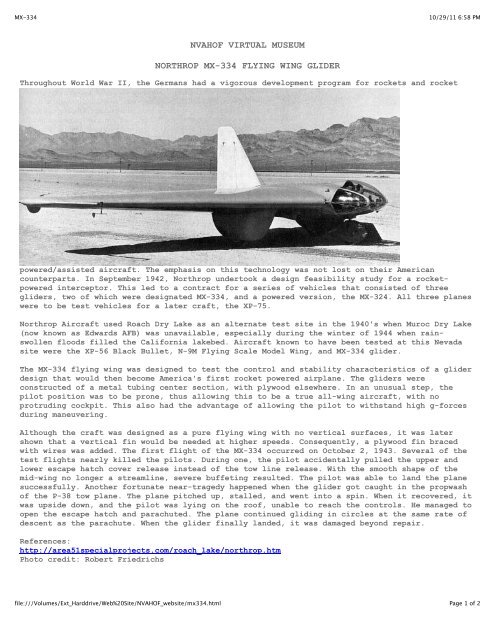 nvahof virtual museum northrop mx-334 flying wing glider