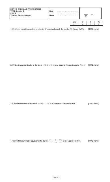 MCV4U, CALCULUS AND VECTORS TEST Chapter 6 ... - La Citadelle