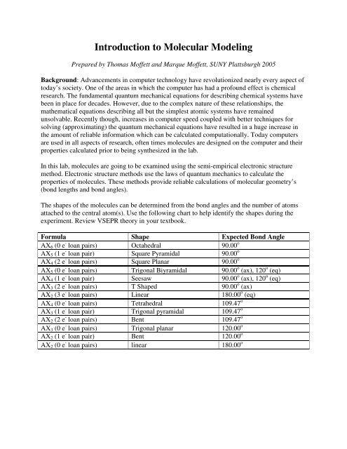 Introduction to Molecular Modeling - Faculty web pages - SUNY ...