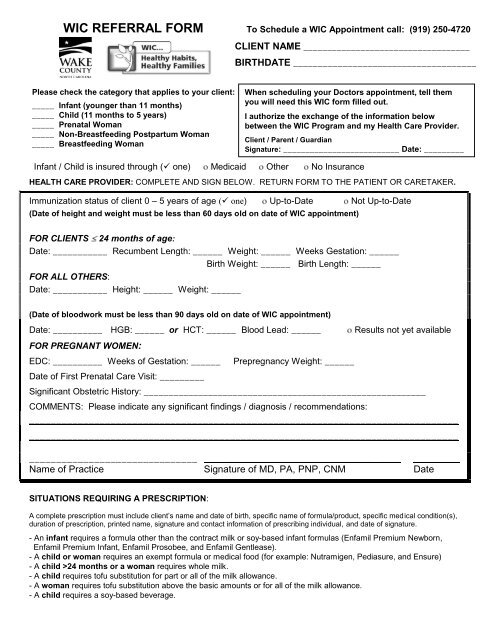 WIC Referral Form - Wake County Government