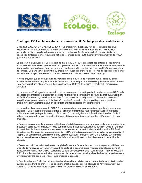 EcoLogo / ISSA collabore dans un outil d'achat