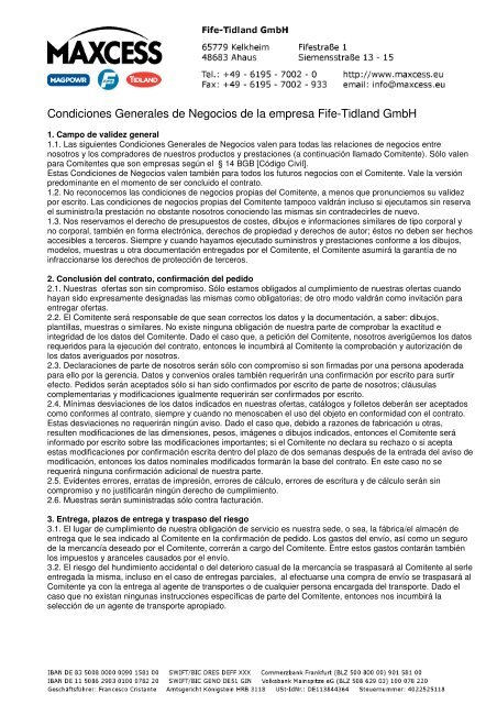 Condiciones Generales de Negocios de la empresa Fife ... - Maxcess